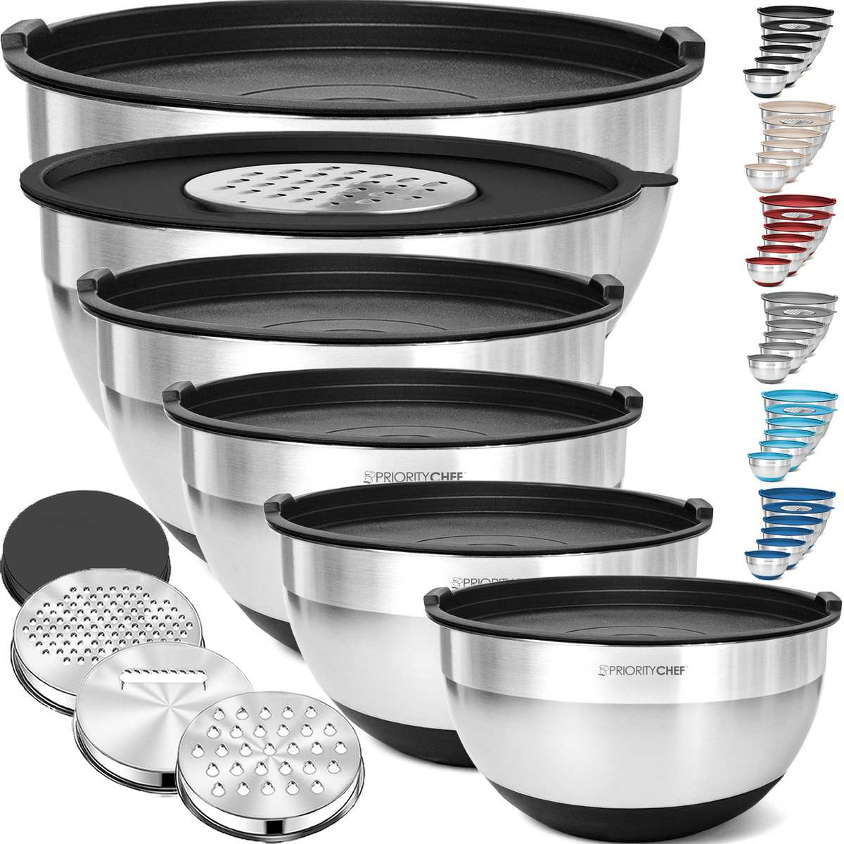 6-PC Mixing Bowls with Lids Set, 3 Grater Attachments