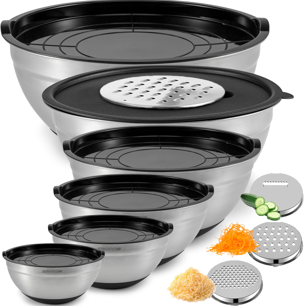 6-PC Mixing Bowls with Lids Set, 3 Grater Attachments